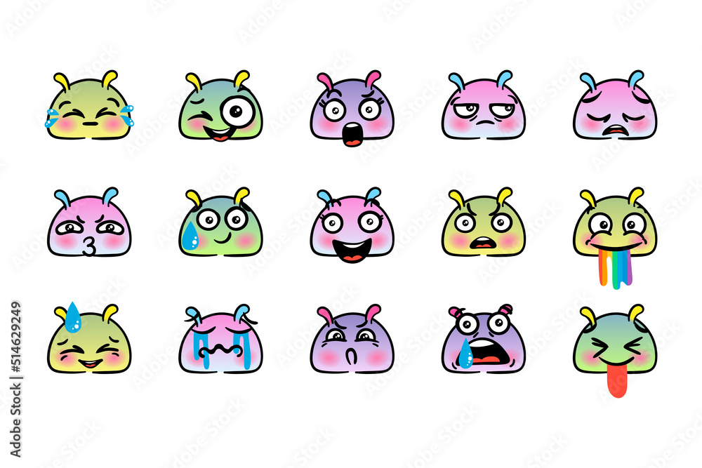 Various Cartoon Emoticons Set. Doodle faces, eyes and mouth. Caricature ...