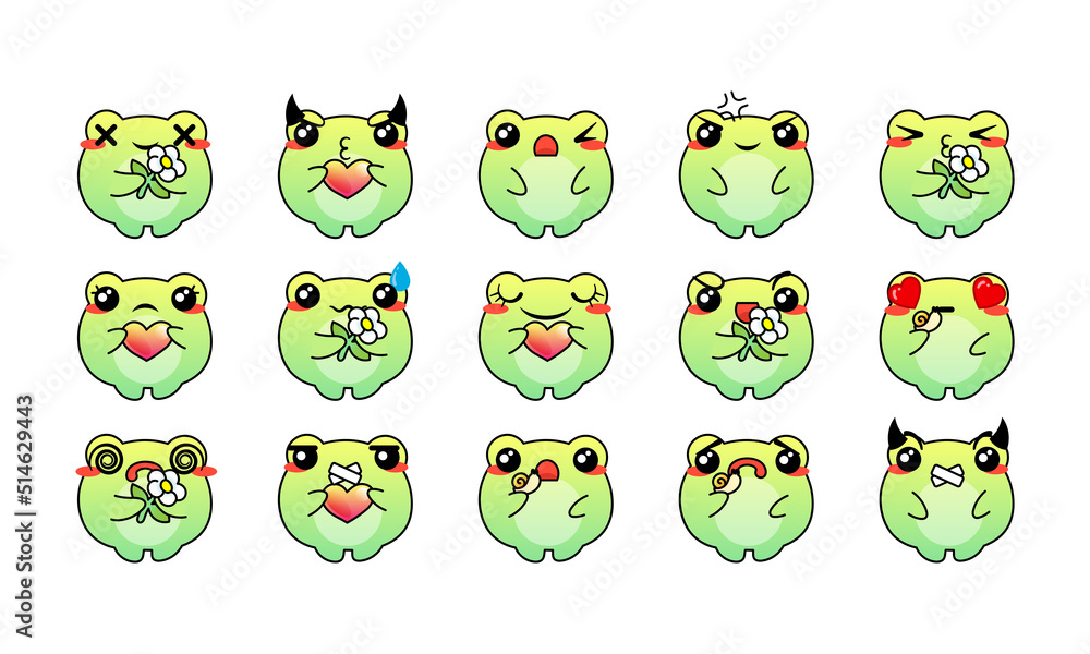 Various Cartoon Toads Set. Doodle faces, eyes and mouth. Caricature ...