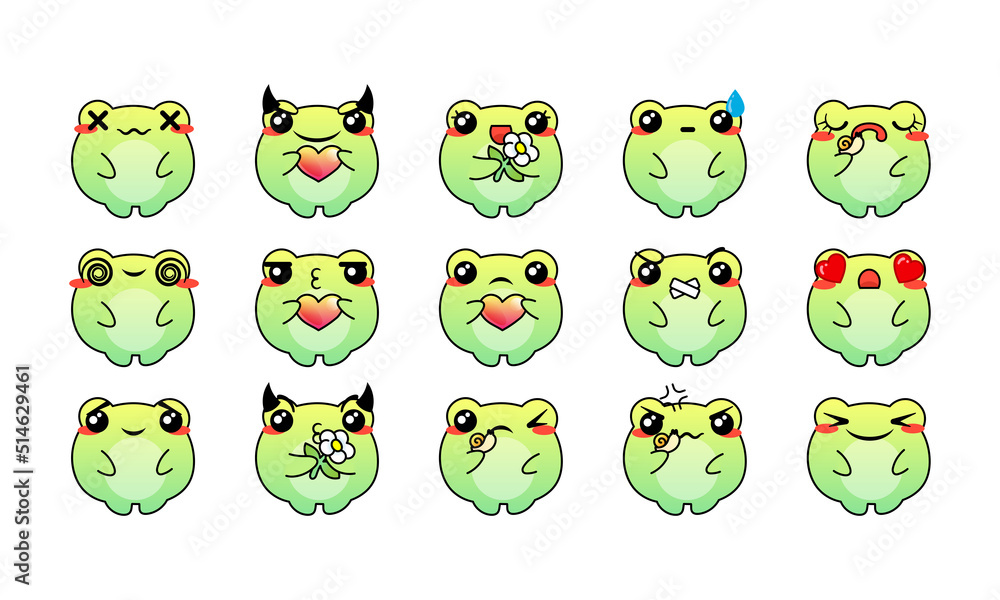 Various Cartoon Toads Set. Doodle faces, eyes and mouth. Caricature ...