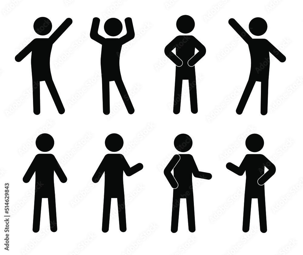 Vector man shows various signs.Man standing set stick figure man ...