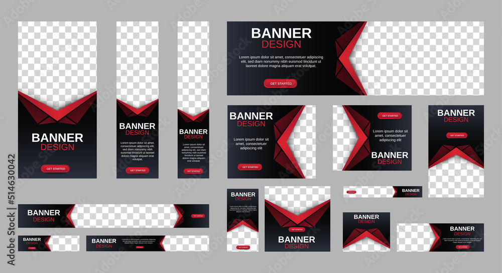 Black and red banners for web with standard size and place for photos ...