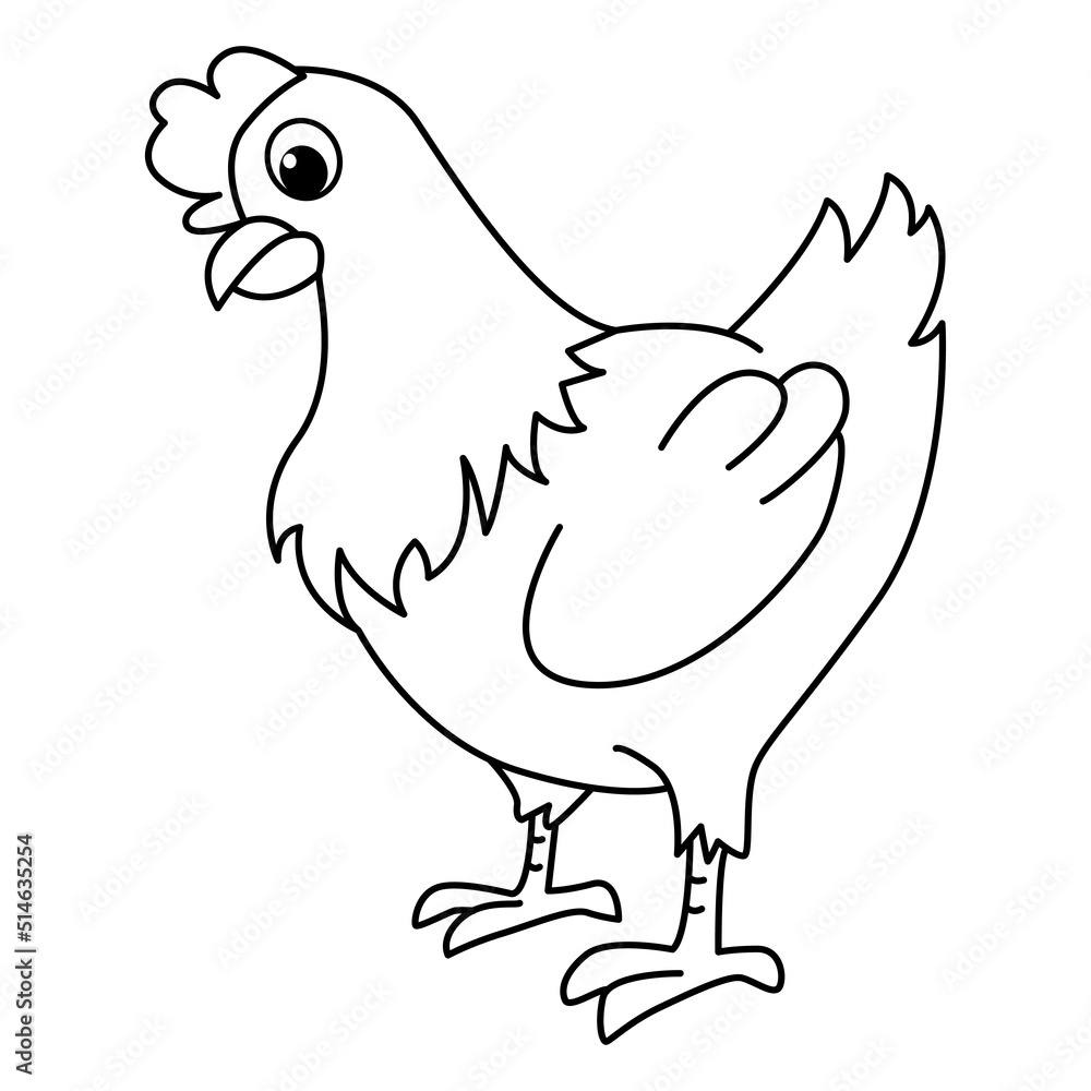 Cute chicken cartoon coloring page illustration vector. For kids ...