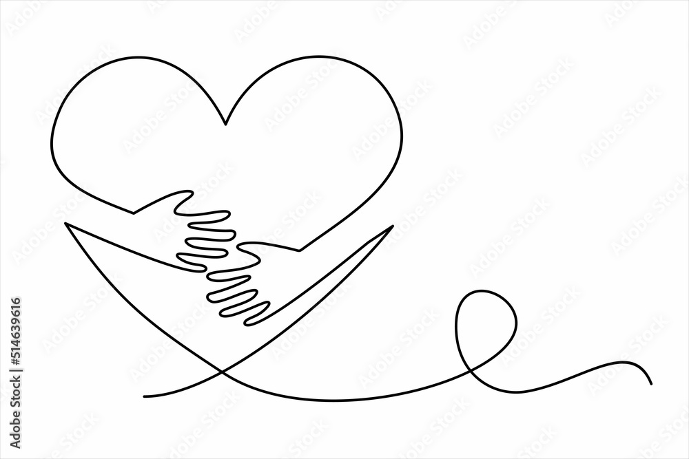 continuous line drawing of hand hugging heart, hug. Vector Stock Vector ...