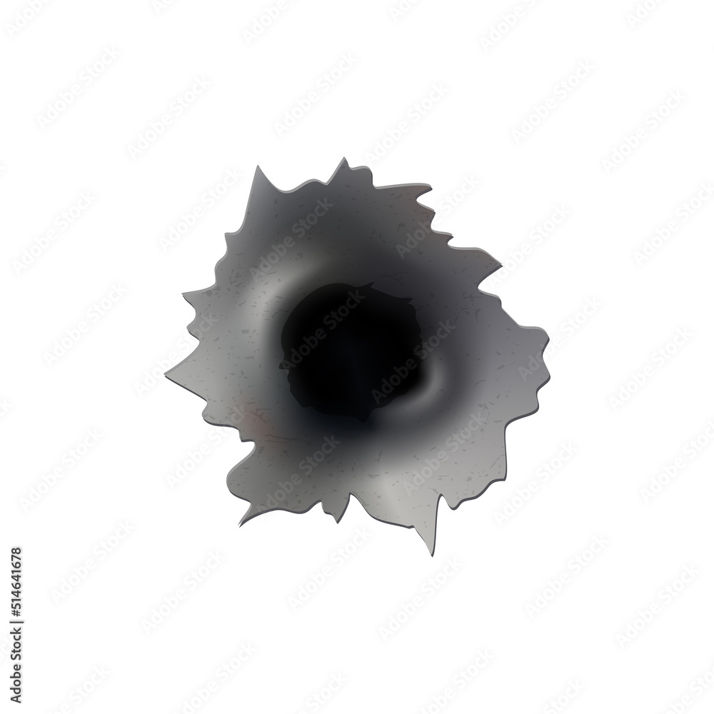 Bullet holes of gun or pistol. Shoot in metal single and double hole ...