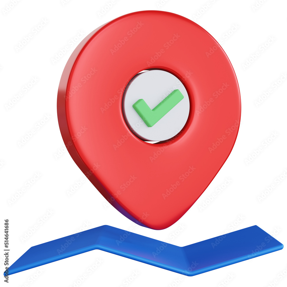 Poster 3d rendering pin pointer check mark with map below isolated ...