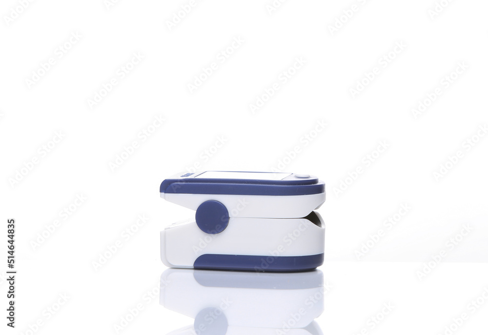 Electronic medical device pulse oximeter clip isolated on white ...