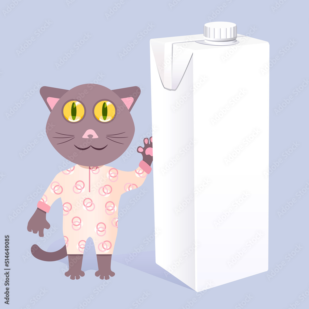 Funny cartoon cat advertise drink, milk, juice, mockup Stock Vector ...