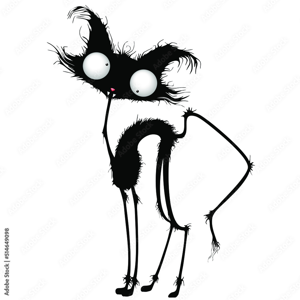 Cat Crazy Funny Cartoon Character Vector Illustration Isolated On White