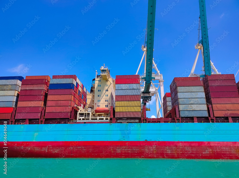 Container ship at Port Miami, one of the largest cargo ports in the US ...