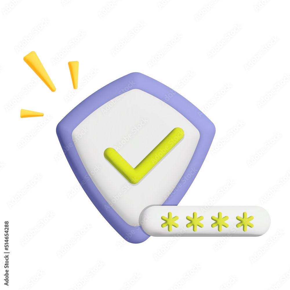 3d vector security shield with password logo design. Shield with green ...