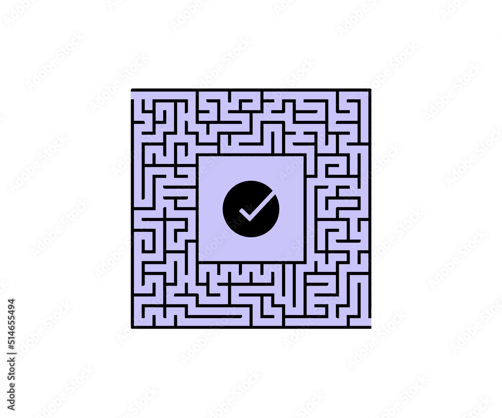 labyrinth with entry and exit, Maze challenge logo design. Line maze game. Medium complexity ...