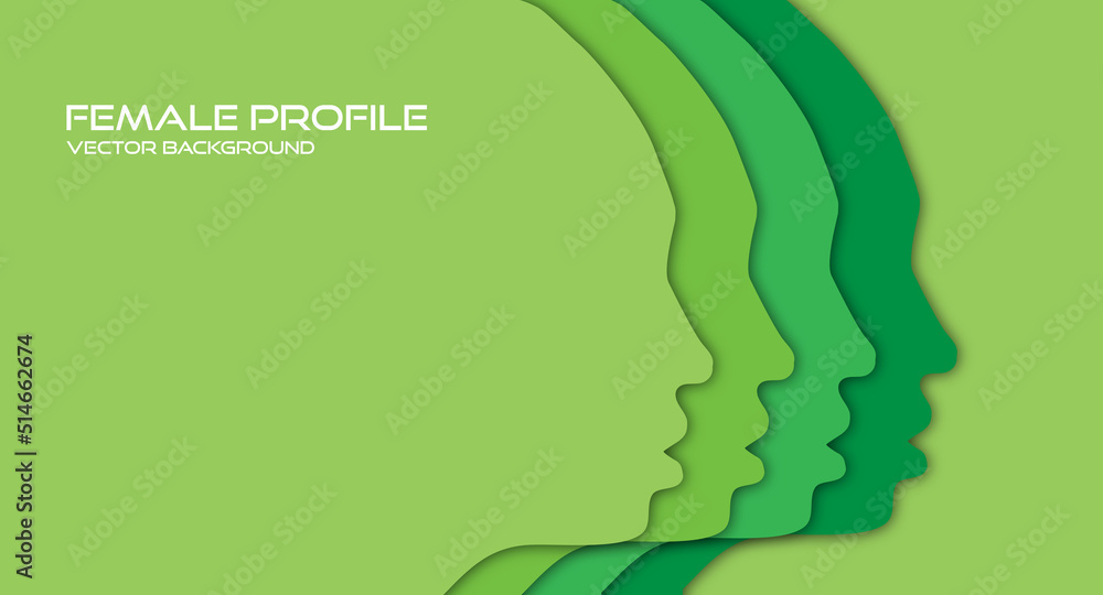 green abstract background, Female profile yellow vector background ...