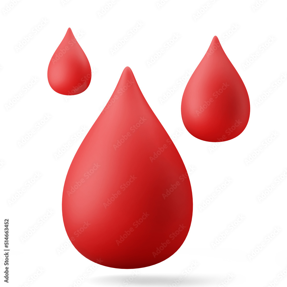 medical red colored hemoglobin blood drops donor sign concept symbol 3d ...