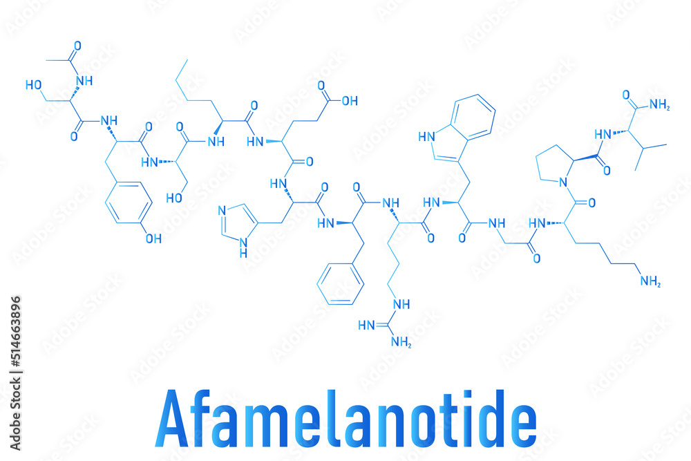 Skeletal formula of Afamelanotide or melanotan-1 photoprotective drug ...