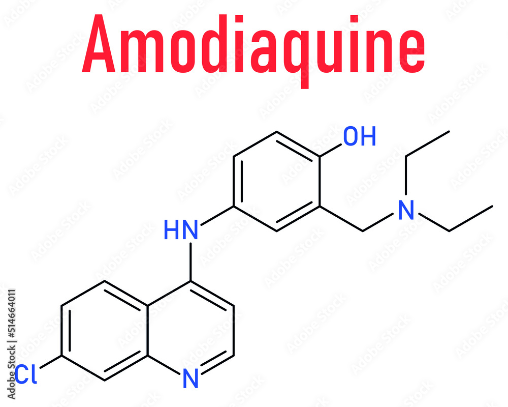Skeletal formula of Amodiaquine anti-malarial drug molecule Stock ...