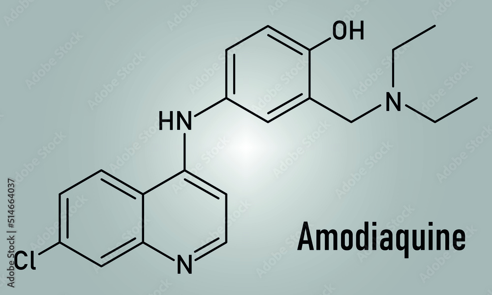 Skeletal formula of Amodiaquine anti-malarial drug molecule Stock ...
