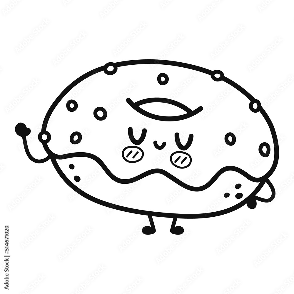 Funny Cute Happy Donut Characters Bundle Set Vector Hand Drawn Cartoon