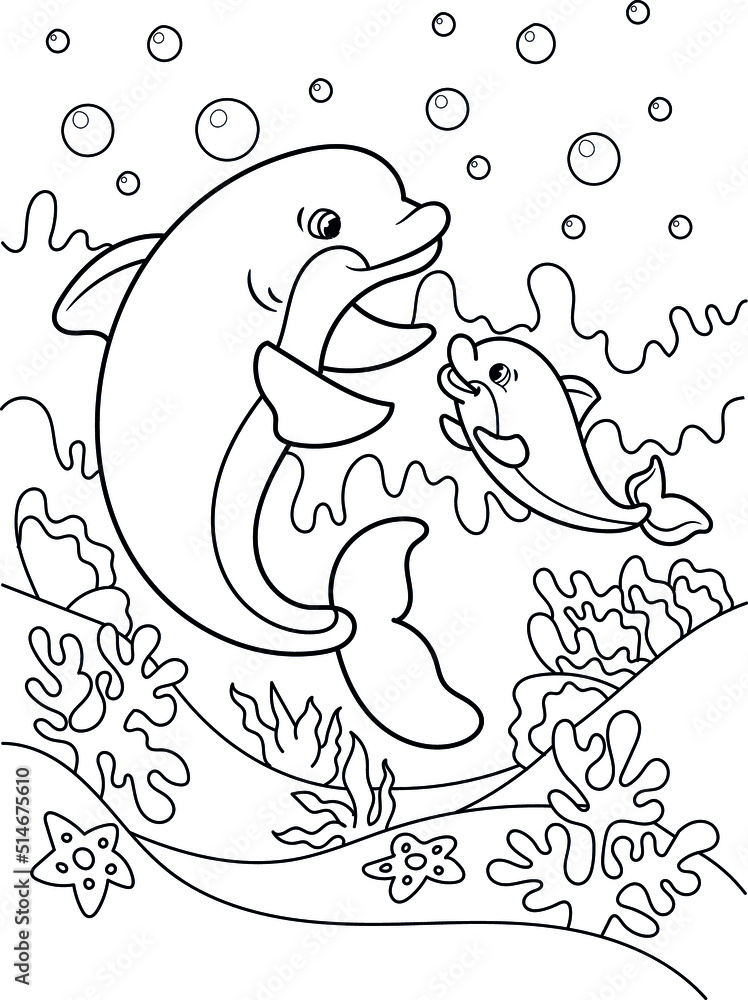 Dolphin Coloring Page For Kids Stock Vector | Adobe Stock