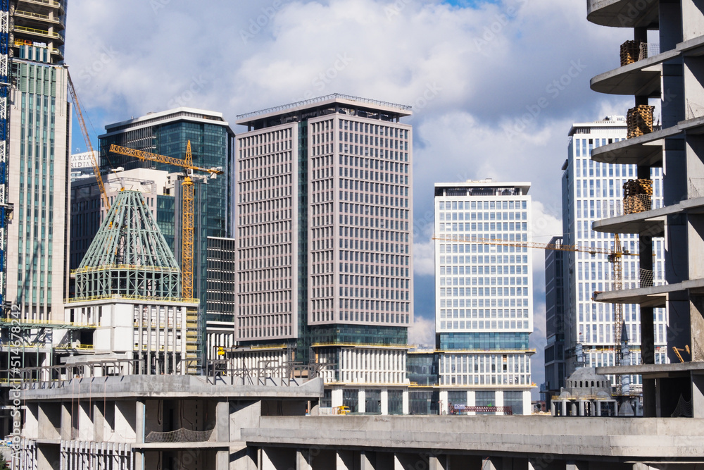 Istanbul, Turkey - June 2022: Skyscrapers under construction. Metal ...