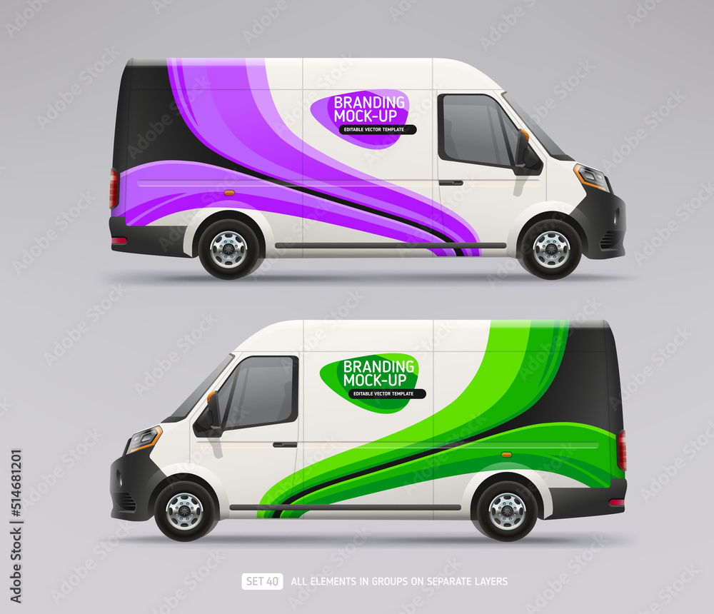 Side view Van mockup and wrap decal for livery branding design. Van ...