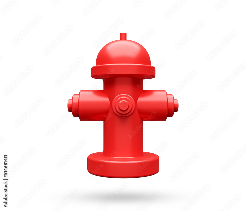 Hydrant red color with isolated white background. Fire fighter elements ...