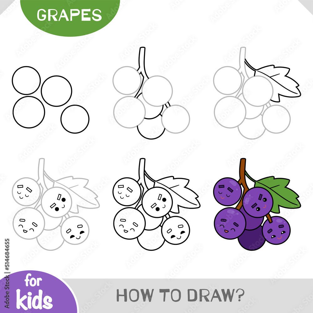 How to draw Grapes for children. Step by step drawing tutorial. Stock ...