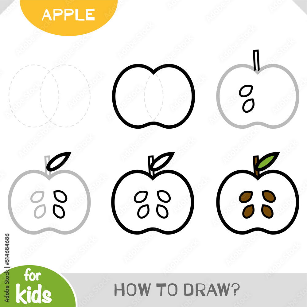 How to draw Apple for children. Step by step drawing tutorial Stock ...