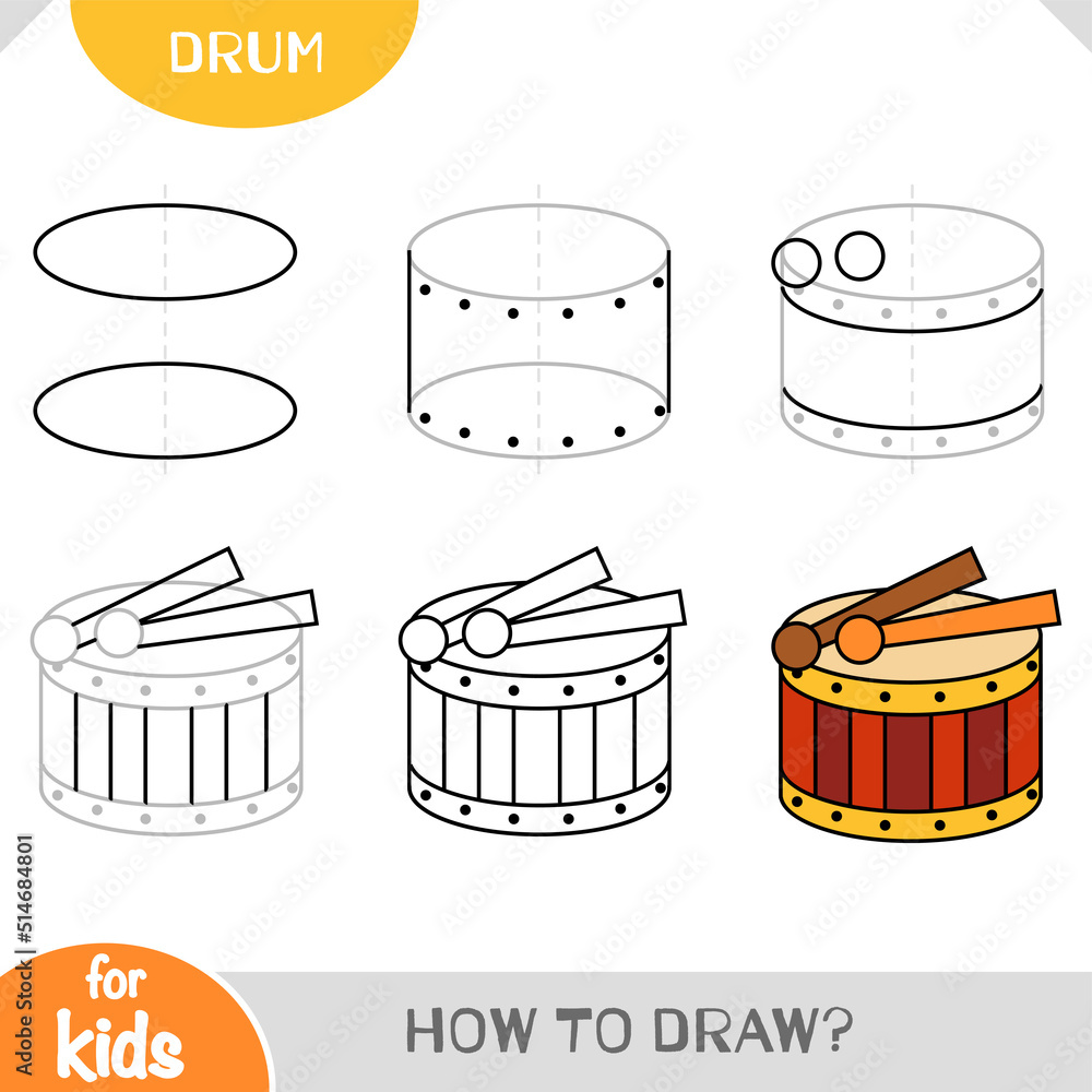 How to draw Drum for children. Step by step drawing tutorial Stock ...