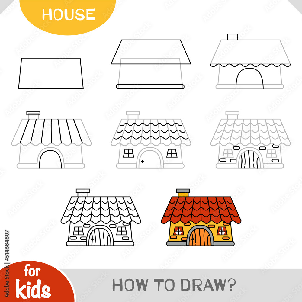 How to draw House for children. Step by step drawing tutorial Stock ...