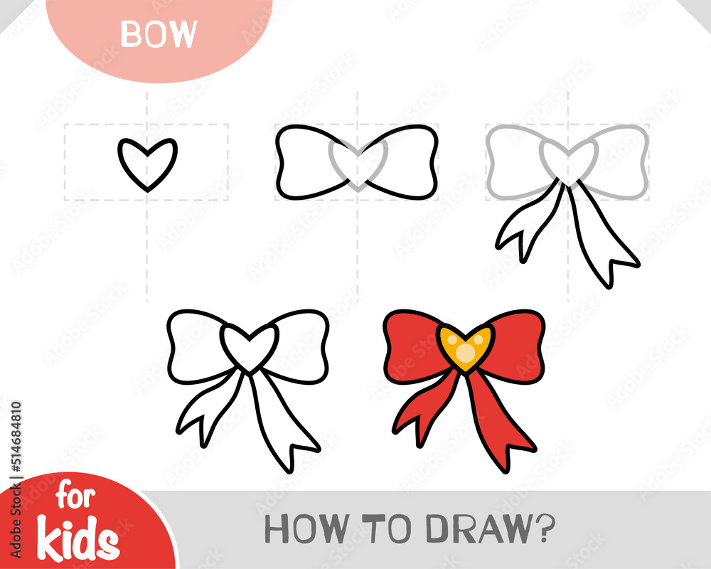 Vetor de How to draw Bow for children. Step by step drawing tutorial do ...