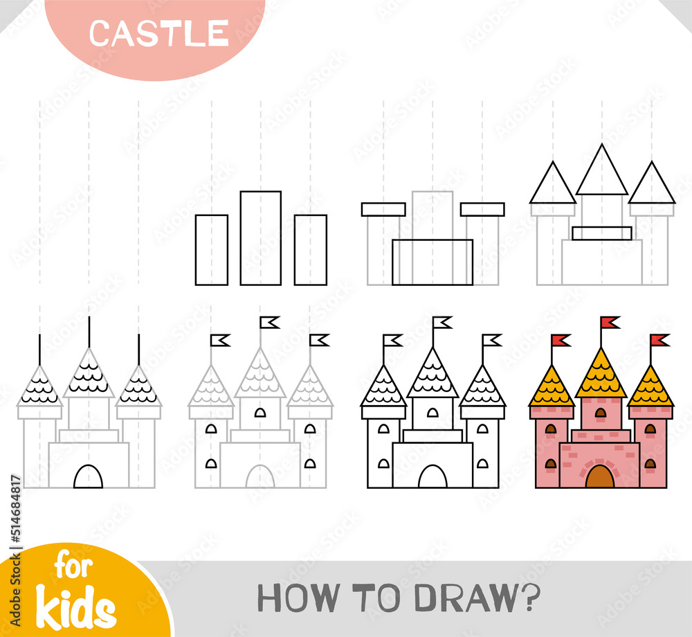 How to draw Castle for children. Step by step drawing tutorial Stock ...