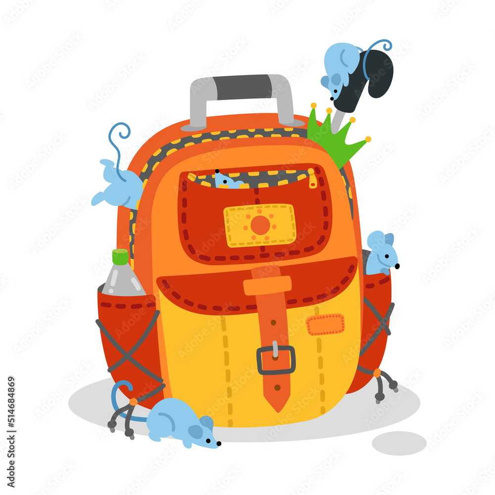 Cartoon vector illustration, backpack and curious mice Stock Vector ...