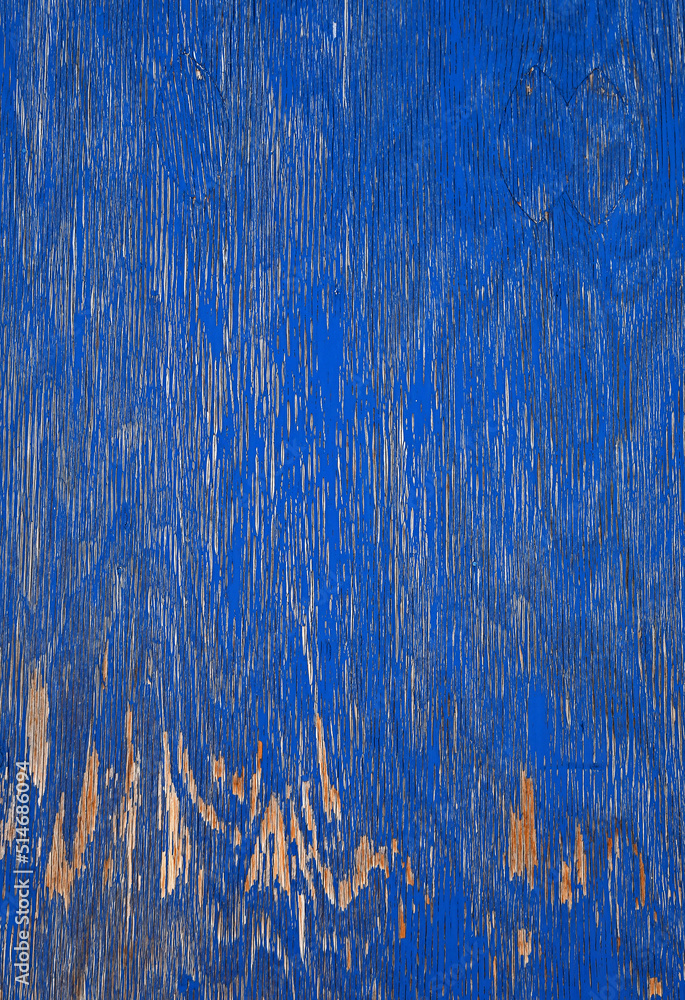 Vertical blue wall with paint chipping. Wallpaper with copy space ...