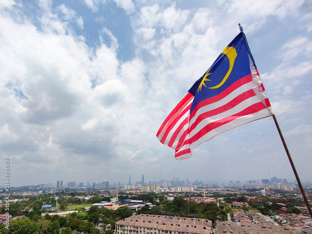 KUALA LUMPUR, MALAYSIA -JULY 1, 2022: The Malaysian flag aka Jalur ...