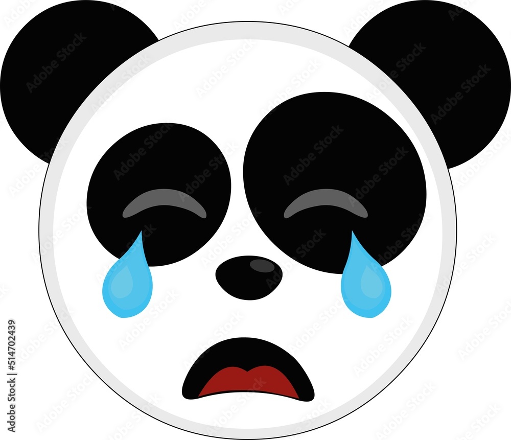 Vector illustration of the face of a cartoon panda bear with a sad ...
