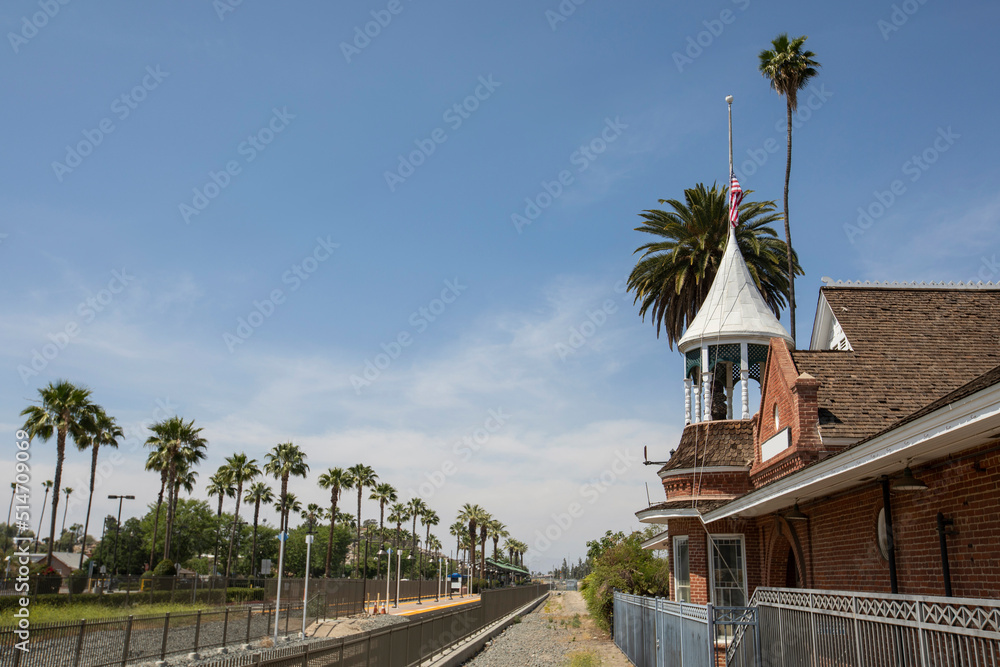 Daytime view of the historic downtown area of Perris, California, USA ...