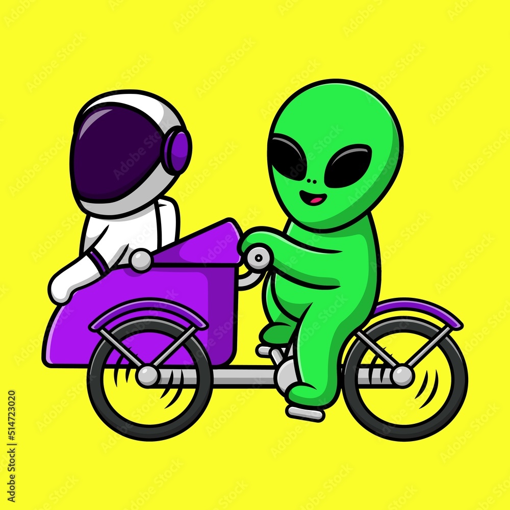 Cute Alien And Astronaut Riding Pedicap Bicycle Cartoon Vector Icon ...