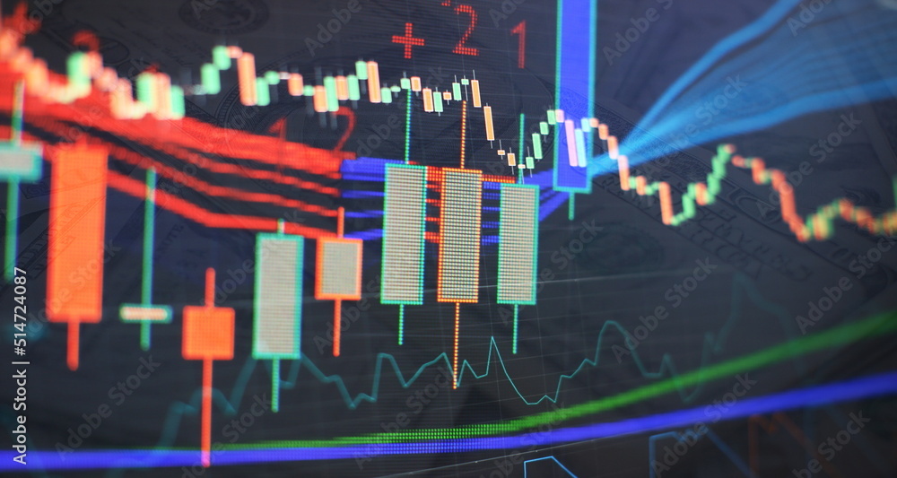 Chart on LED display concept. A large display of daily stock market ...