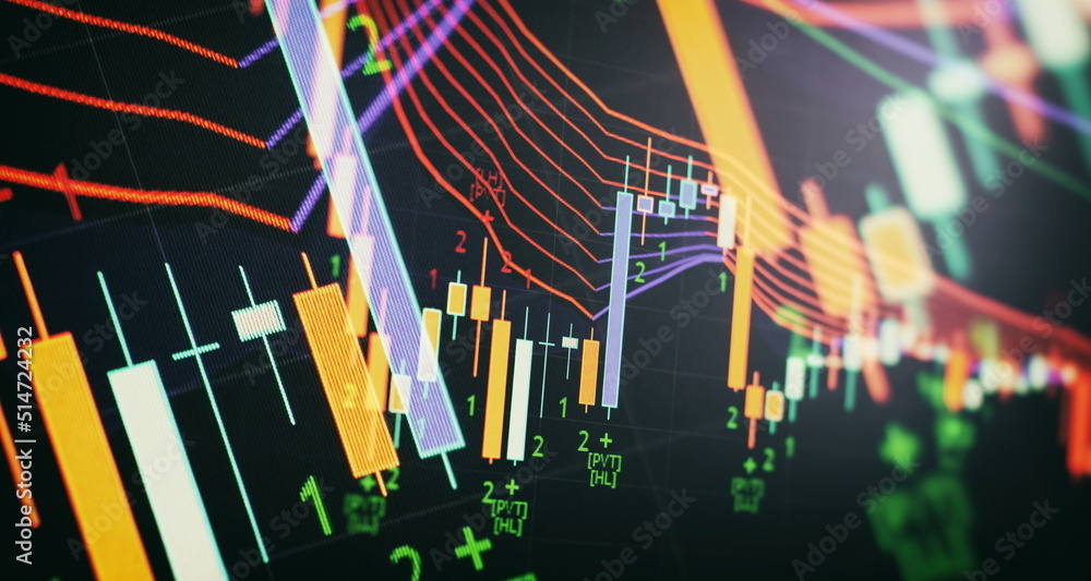 Business graph charts of financial instruments with various type of ...