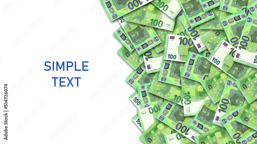 Financial European 3d illustration. A large heap of 100 euro banknotes ...