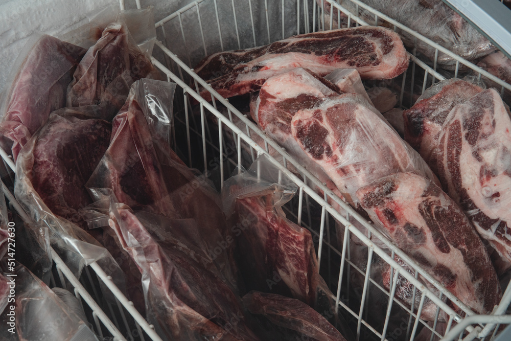 Fine cuts of meat in a fridge accommodated. Detailed plan of the cuts ...