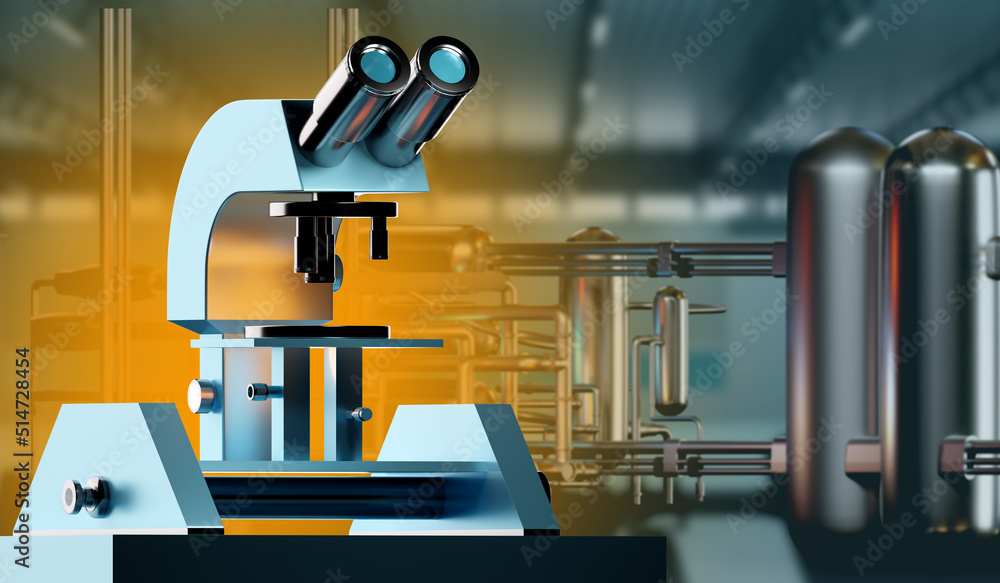Production laboratory. Laboratory microscope next to production ...