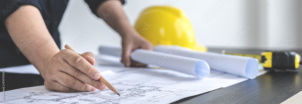 Architectural building design and construction plans with blueprints ...