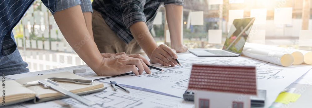 Meeting of engineers and architects in building planning, Consulting ...