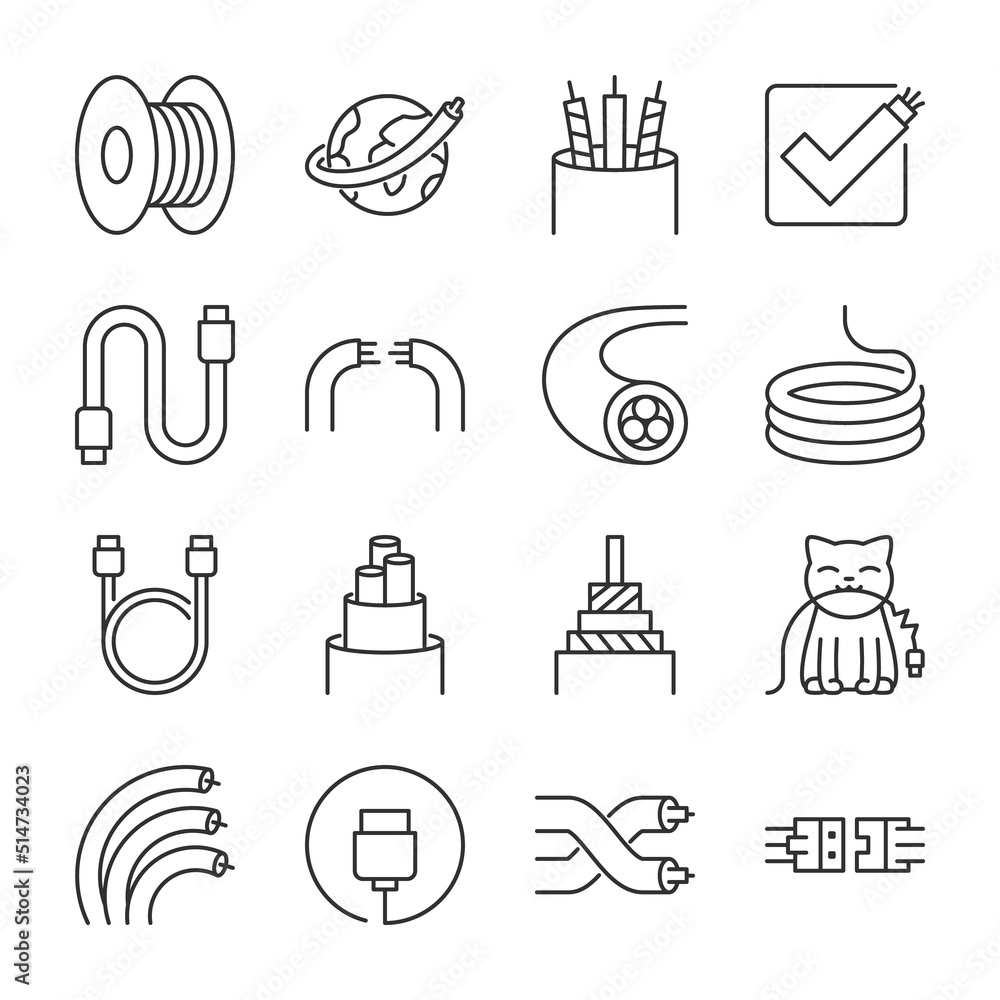 Digital Cable icons set. Cables of various types and purposes ...
