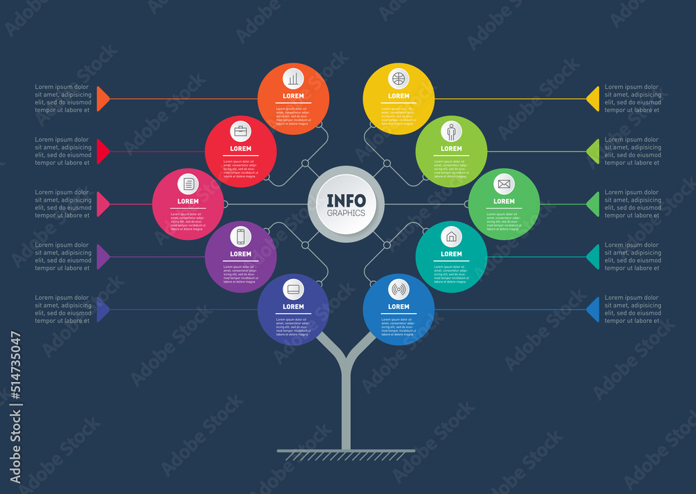 Business info graphics concept with 10 active options. tree. Template ...