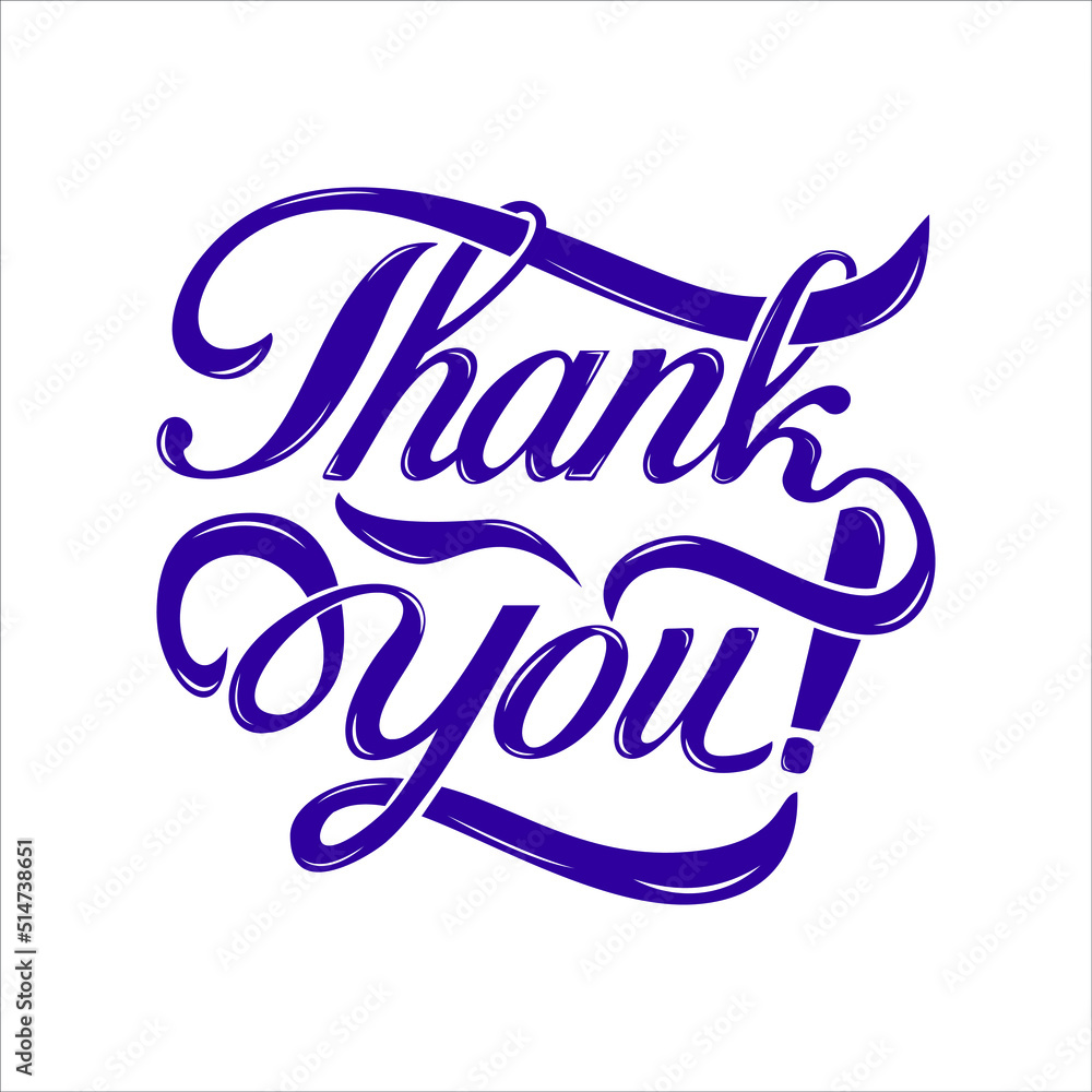 Thank you text is hand-drawn in modern calligraphy style in purple ...