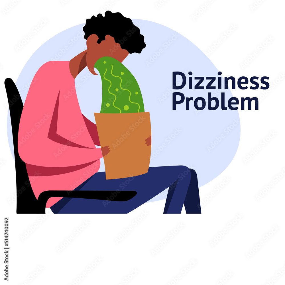 A vector image of a man in the transport with motion sickness and ...