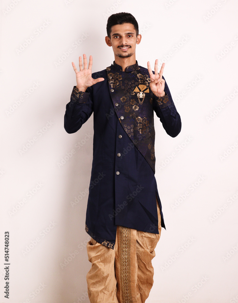 Indian collage boy wears ethnic or traditional outfit kurta / cloths ...