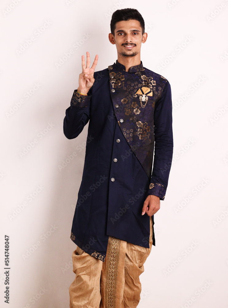 Indian collage boy wears ethnic or traditional outfit kurta / cloths ...